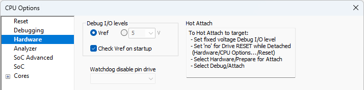 Setting debug interface voltage levels (Vref) - TASKING Knowledge Base